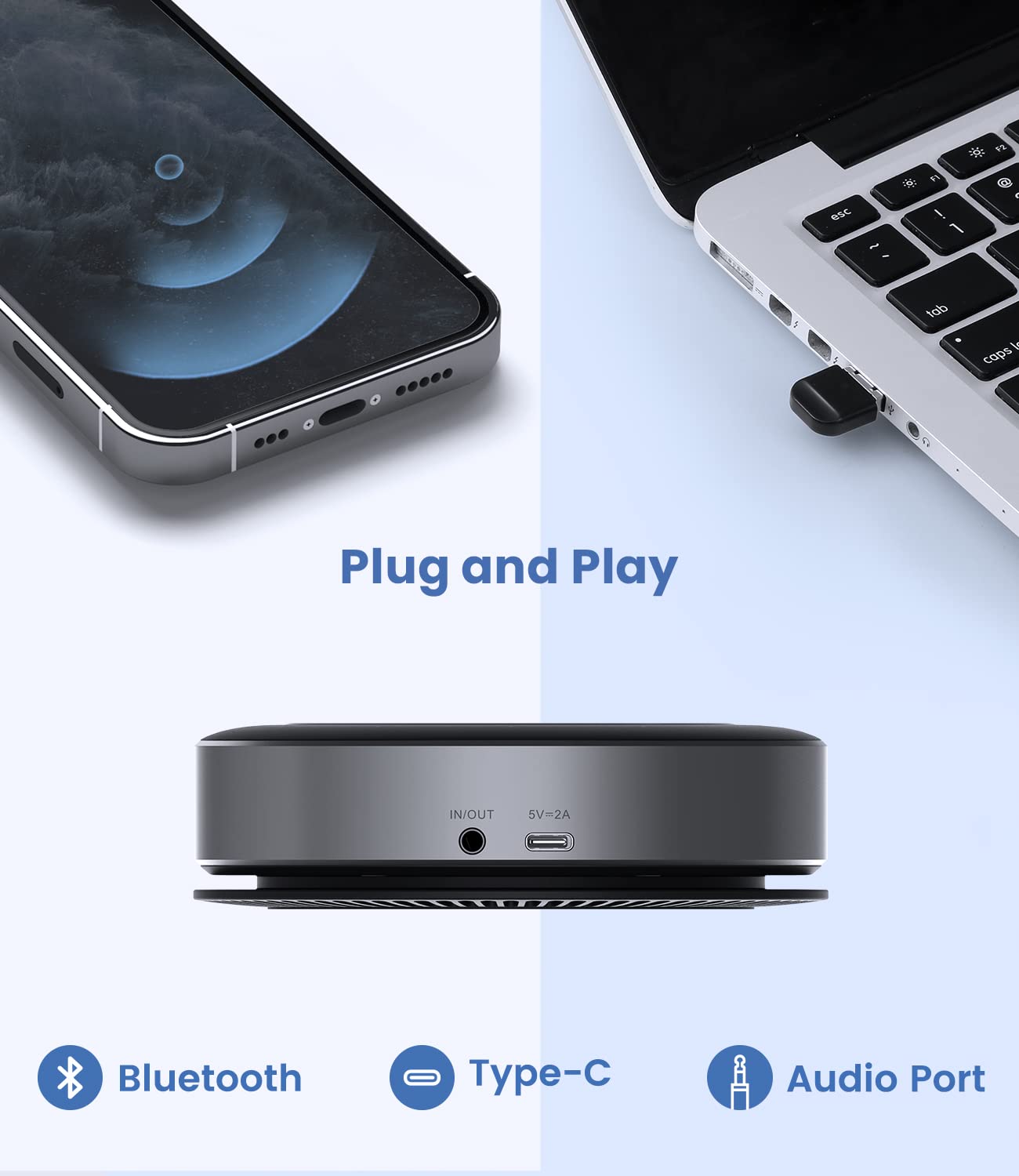 Enther&MAXHUB Upgraded BM21 Bluetooth Conference Speakerphone, Teleconference Speaker with Wireless Charging, USB Speaker with 6 Mics for Home Office, Enhanced 360° Voice Pickup and Noise Reduction