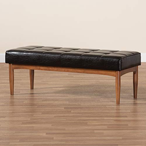 Baxton Studio Sanford Dining Bench Dark Brown Faux Leather Upholstered and Walnut Brown Finished Wood Dining Bench