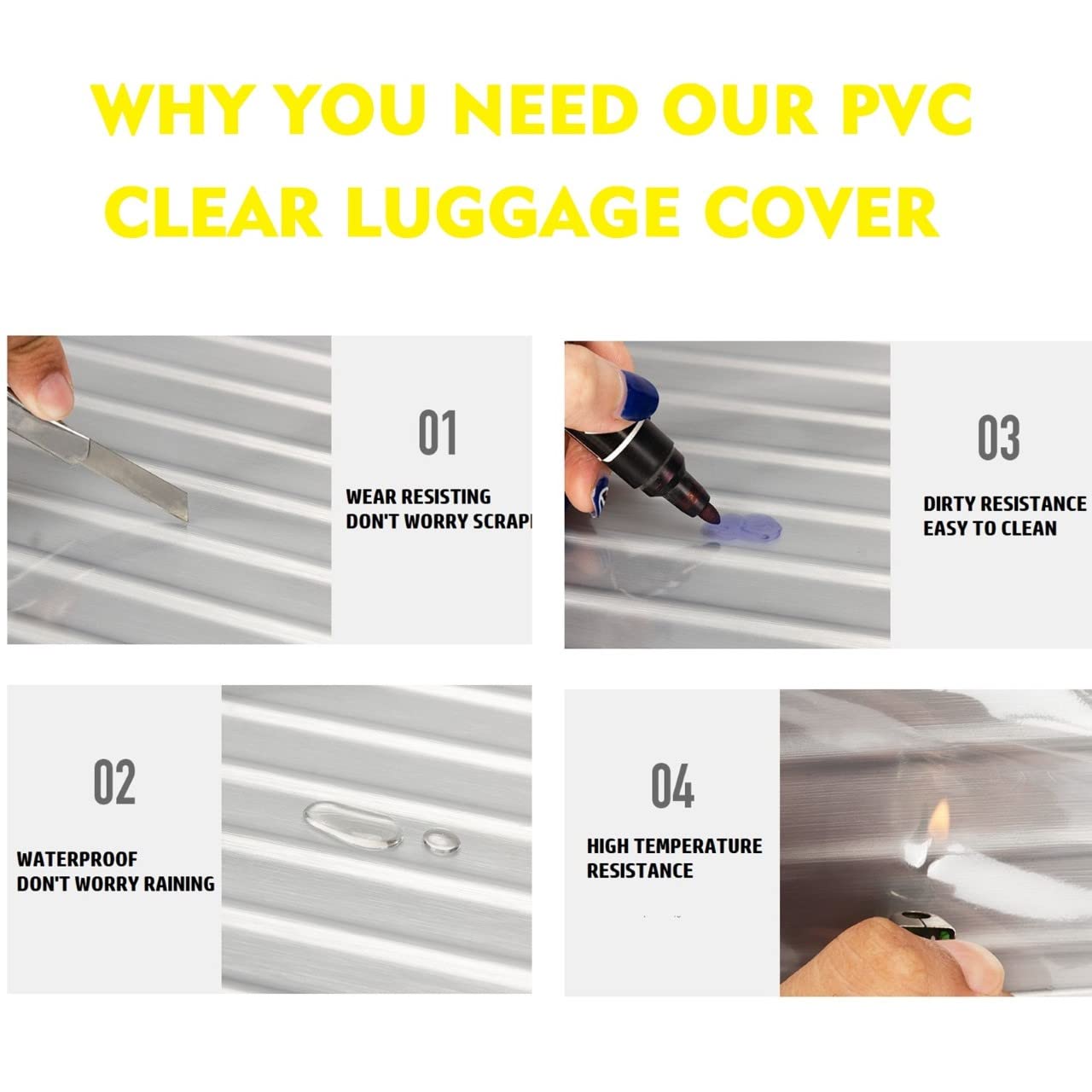 FABULWAY Clear PVC Suitcase Cover Protectors Transparent Luggage Cover Waterproof Wheeled Suitcase Dust Cover Dustproof Travel Luggage Sleeve Protector (22")