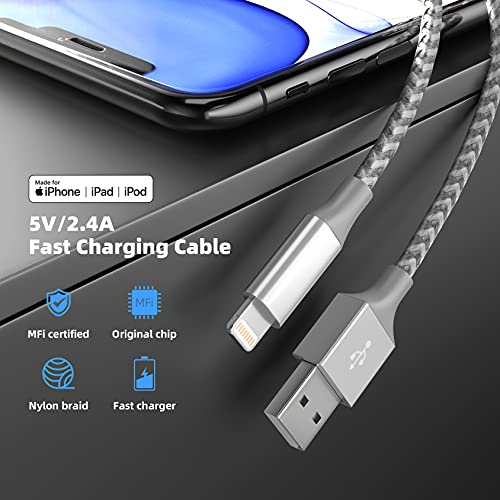 Bkayp iPhone Charger,3Pack 10FT [MFi Certified] Lightning Cable Lightning to USB Compatible iPhone 12/11 Pro/11/XS MAX/XR/8/7/6s/6/plus,iPad Pro/Air/Mini - GreyWhite