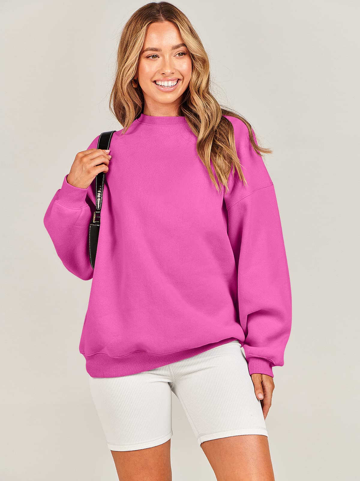 ANRABESS Sweatshirt for Women Oversized Crewneck Hoodies Fleece Casual Pullover Top Fall Fashion Outfits Clothes 2025 A1019 hot pink Medium