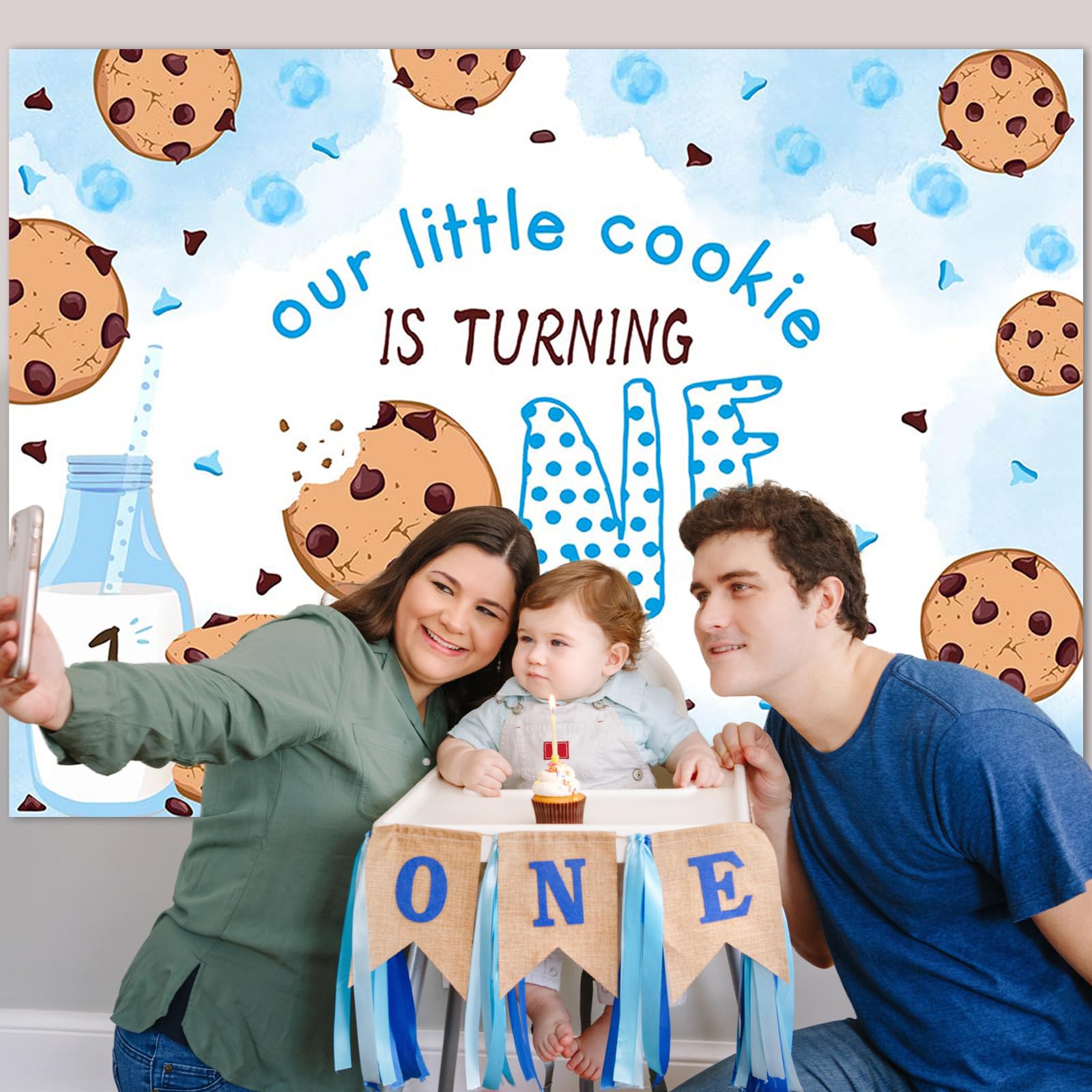 Mocsicka Cookie First Birthday Party Backdrop Cookies and Milk 1st Birthday Background Boys First Birthday Party Decorations Banner Photo Studio Props (7x5ft)