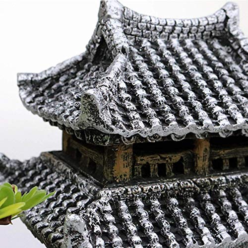 Classical Temple Aquarium Decorations Asian Castle Thematic Safe Resin Ornaments with Plastic Plants Small Fish House Hideout Decor Hiding Places for Freshwater and Saltwater Fish Tank Accessories