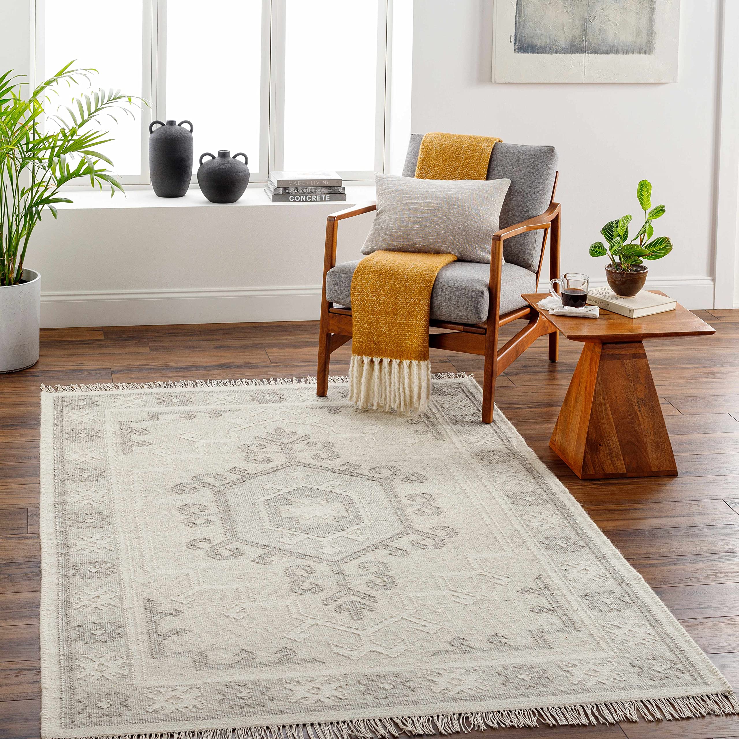 Hauteloom Afra Wool Living Room, Bedroom Area Rug - Gray - 8' x 10'