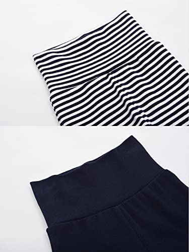 ACESTAR Newborn Baby Boys Girls 3-Pack Cotton High Waist Footed Pants 6-12 Months, Navy Blue