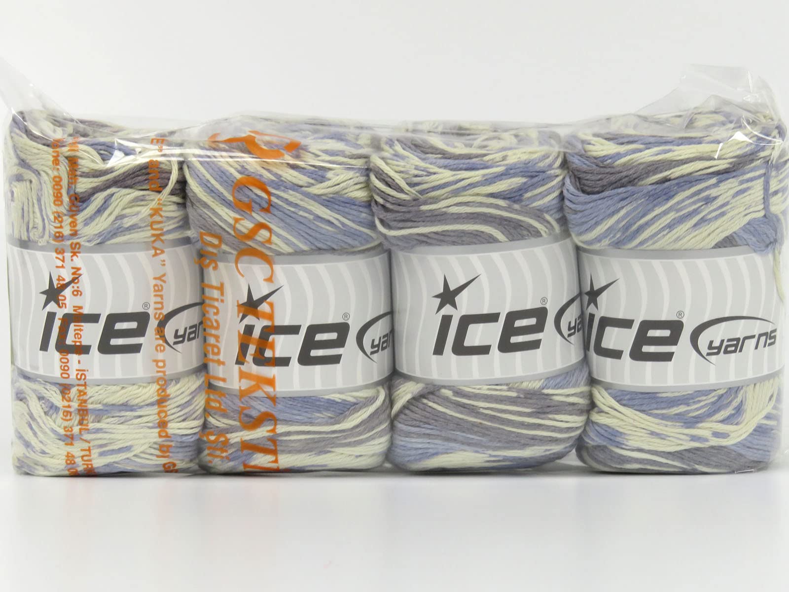 Lot of 4 x 100gr Skeins Ice Yarns Jacquard Cotton (60% Cotton) Yarn Cream Grey Blue