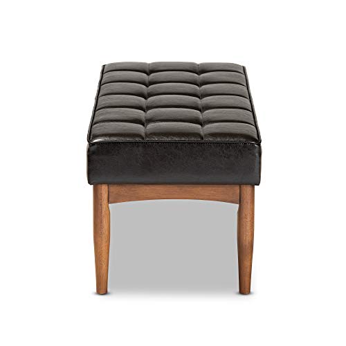 Baxton Studio Sanford Dining Bench Dark Brown Faux Leather Upholstered and Walnut Brown Finished Wood Dining Bench