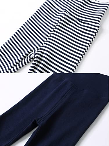 ACESTAR Newborn Baby Boys Girls 3-Pack Cotton High Waist Footed Pants 6-12 Months, Navy Blue