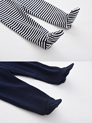 ACESTAR Newborn Baby Boys Girls 3-Pack Cotton High Waist Footed Pants 6-12 Months, Navy Blue