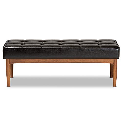 Baxton Studio Sanford Dining Bench Dark Brown Faux Leather Upholstered and Walnut Brown Finished Wood Dining Bench