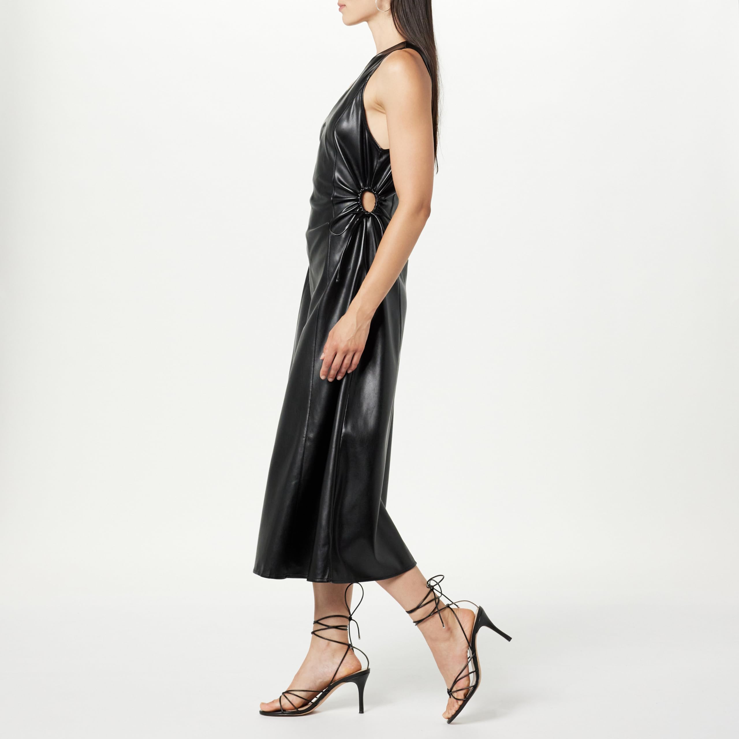 The Drop Women's Sabi Vegan Leather Cut-Out Midi Dress, Black, L