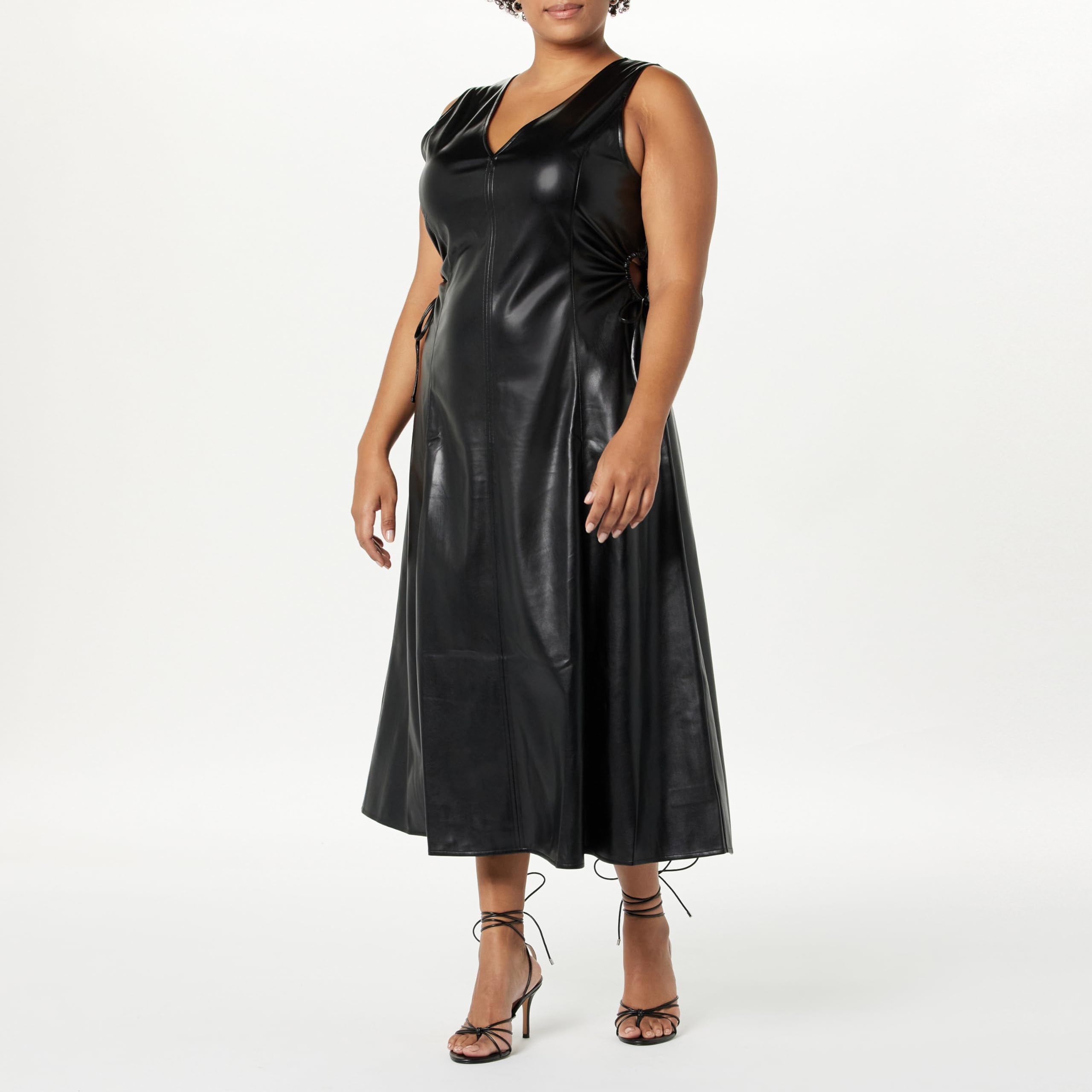 The Drop Women's Sabi Vegan Leather Cut-Out Midi Dress, Black, L
