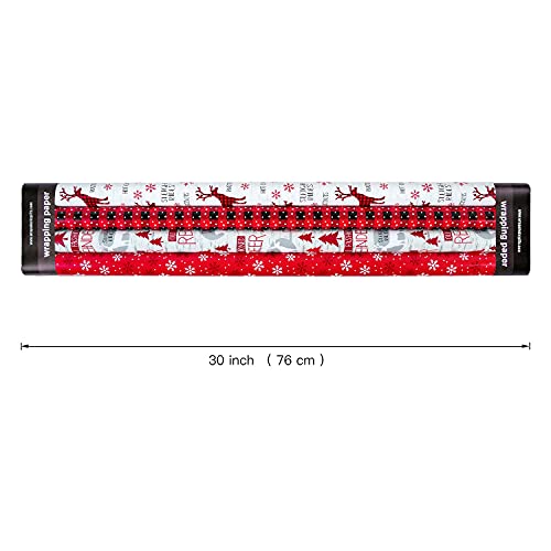 WRAPAHOLIC Christmas Wrapping Paper Roll - Rustic Holiday Woodland Scenes - Snowflake, Plaid, Reindeer - 4 Rolls - 30 Inch X 120 Inch Per Roll