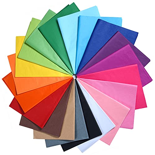 MIAHART 60 Sheets Coloured Tissue Paper Bulk 20" x 14" Wrapping Tissue Paper 20 Assorted Colors Art Tissue Paper for Craft Floral Birthday Party Festival Gift Wrapping Decorative(60)