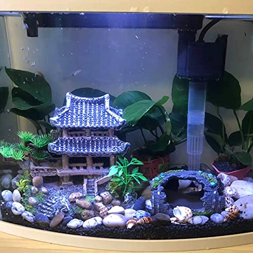 Classical Temple Aquarium Decorations Asian Castle Thematic Safe Resin Ornaments with Plastic Plants Small Fish House Hideout Decor Hiding Places for Freshwater and Saltwater Fish Tank Accessories
