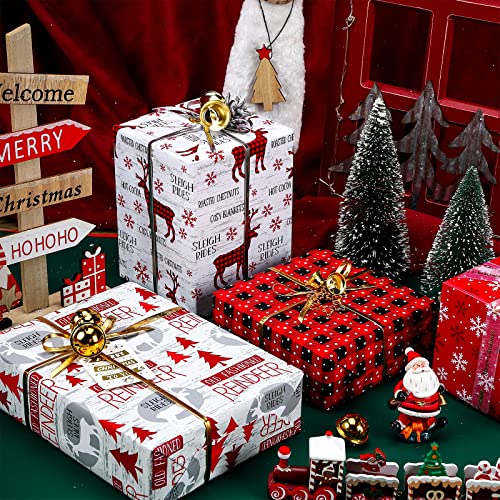 WRAPAHOLIC Christmas Wrapping Paper Roll - Rustic Holiday Woodland Scenes - Snowflake, Plaid, Reindeer - 4 Rolls - 30 Inch X 120 Inch Per Roll