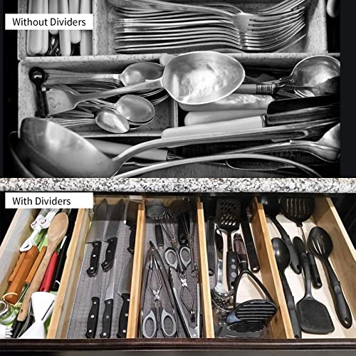 MDHAND Bamboo Drawer Dividers, Expandable & Adjustable Drawer Dividers Organizers, Drawer Separators for Kitchen, Dresser, Bedroom, Office, Set of 4 (17-22in)
