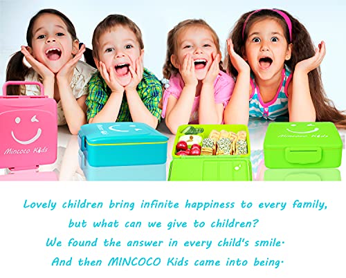 MINCOCO Kids Bento Lunch Box - Lunch Container with Sauce Jar, Spoon&Fork 4-Compartment, On-the-Go Meal and Snack Packing - Leak Proof, Durable, Microwave Safe (Sky Blue)