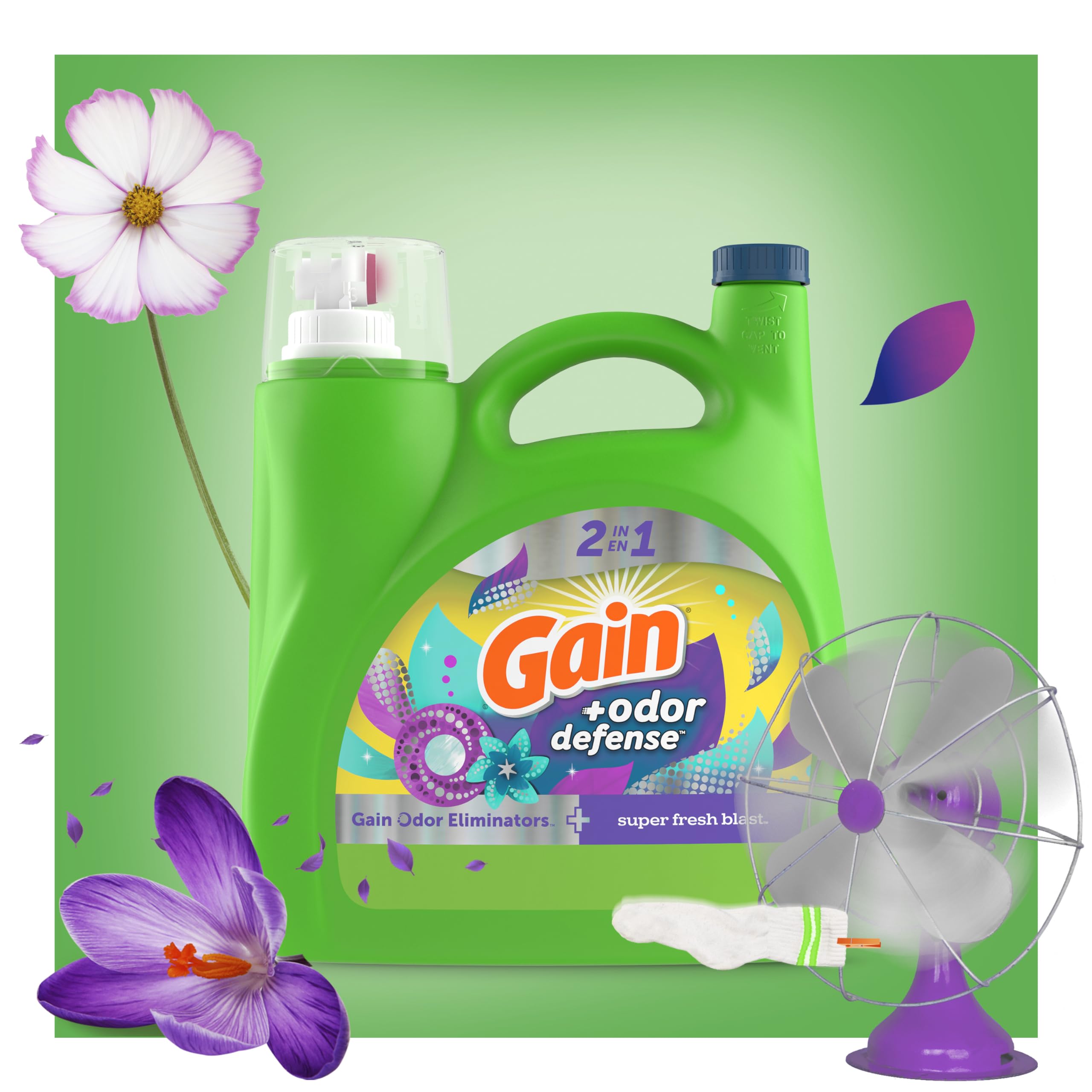 Gain + Odor Defense Liquid Laundry Detergent Super Fresh Blast Scent, HE Compatible, 107 Loads 154 fl oz, Gain Laundry Detergent, Liquid Laundry Detergent