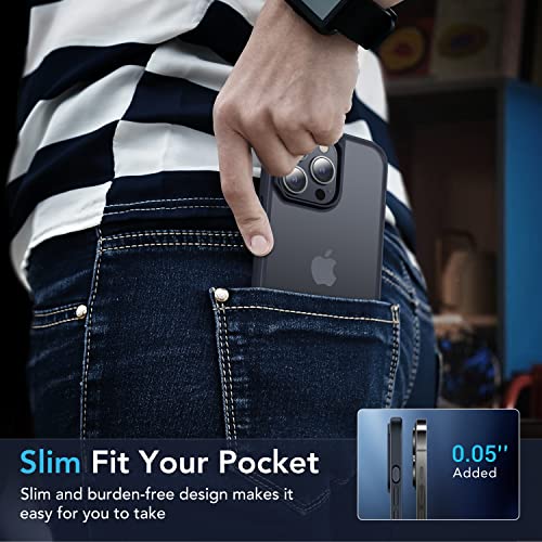 CASEKOO for iPhone 13 Pro Max Case KooShock, [10 FT Military Drop Protection] [Skin-Friendly Touch] Built-in Airbags and Rugged Matte Back, Thin Translucent Protective Case 6.7", Black