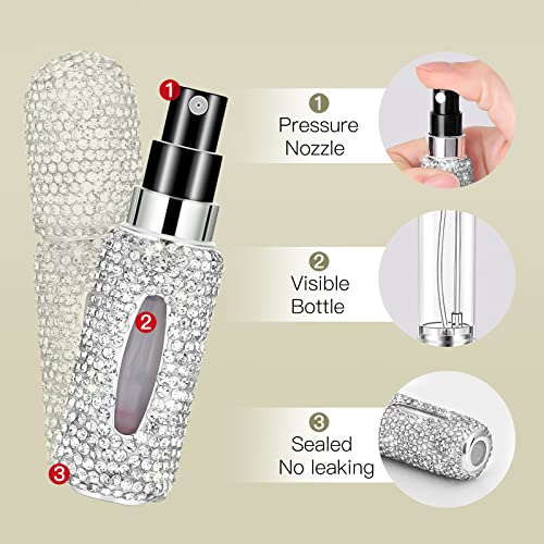 SAVORI Rhinestone Perfume Travel Refillable Perfume Atomizer Bottle Bling Portable Mini Perfume Spray Dispensers (White + Pink + Red 3 Pack)