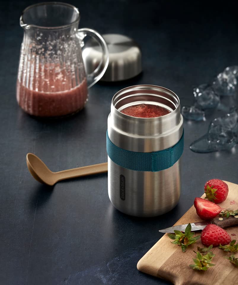 BLACK + BLUM Vacuum Food Flask Leak Proof Insulated Stainless-Steel Lunch Container with Ladle Spoon Ideal for Hot and Cold Food, 400 ml / 13.5 fl oz, Ocean