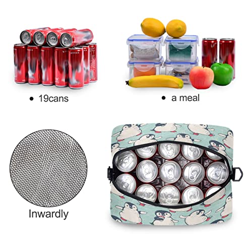 Cute Penguins Reusable Insulated Lunch Bag Lunch Tote Bag for Women Men,Animals Cooler Bag Lunch Box Container with Adjustable Shoulder Strap for Picnic School Work Office
