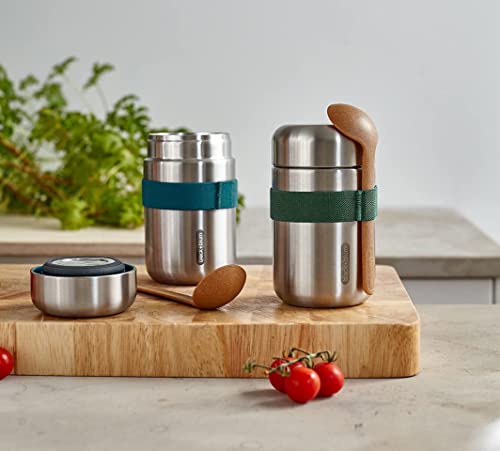 BLACK + BLUM Vacuum Food Flask Leak Proof Insulated Stainless-Steel Lunch Container with Ladle Spoon Ideal for Hot and Cold Food, 400 ml / 13.5 fl oz, Ocean