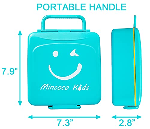 MINCOCO Kids Bento Lunch Box - Lunch Container with Sauce Jar, Spoon&Fork 4-Compartment, On-the-Go Meal and Snack Packing - Leak Proof, Durable, Microwave Safe (Sky Blue)