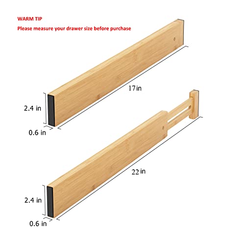 MDHAND Bamboo Drawer Dividers, Expandable & Adjustable Drawer Dividers Organizers, Drawer Separators for Kitchen, Dresser, Bedroom, Office, Set of 4 (17-22in)