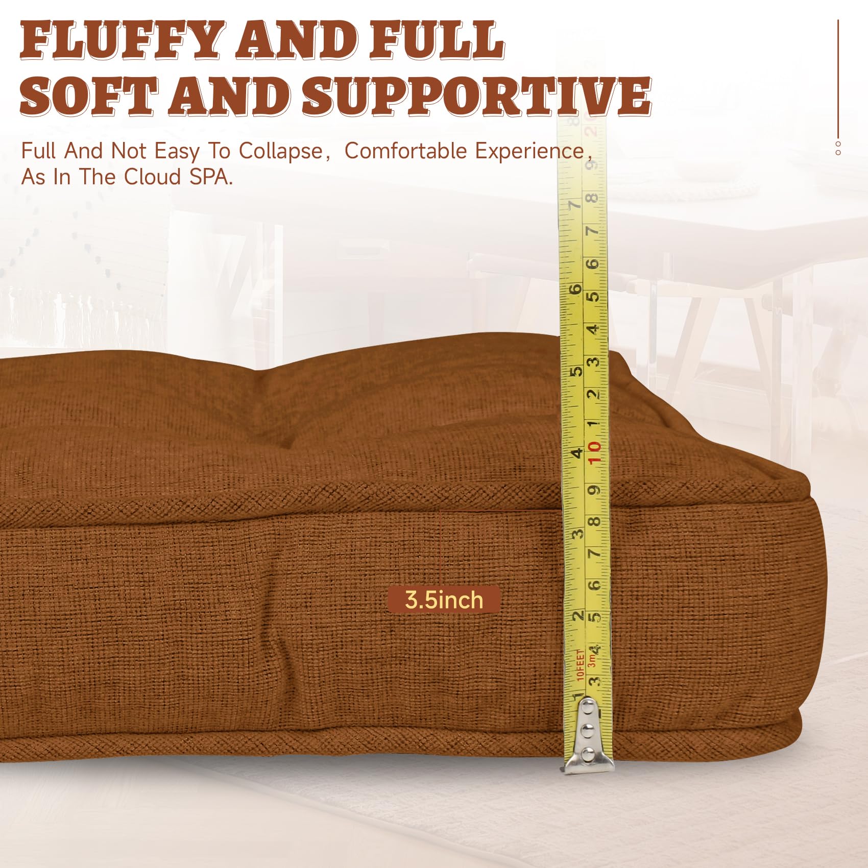 Focuprodu Chair Cushions. 18x18 Inch Thick Soft Chenille Fabric for Patio Chair Cushion. Double-sided Use with Ties for Office/Dining Room/Window (Brown)