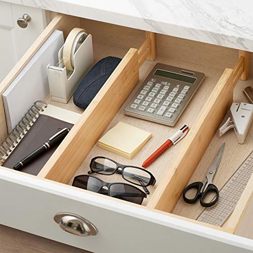 MDHAND Bamboo Drawer Dividers, Expandable & Adjustable Drawer Dividers Organizers, Drawer Separators for Kitchen, Dresser, Bedroom, Office, Set of 4 (17-22in)
