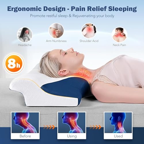 Neck Pillow Memory Foam Pillows - Cervical Neck Support Pillow for Pain Relief Contour Ergonomic Sleeping Pillow Orthopedic Bed Pillows for Side Back Stomach Sleepers, Washable Cover, Ideal Gift
