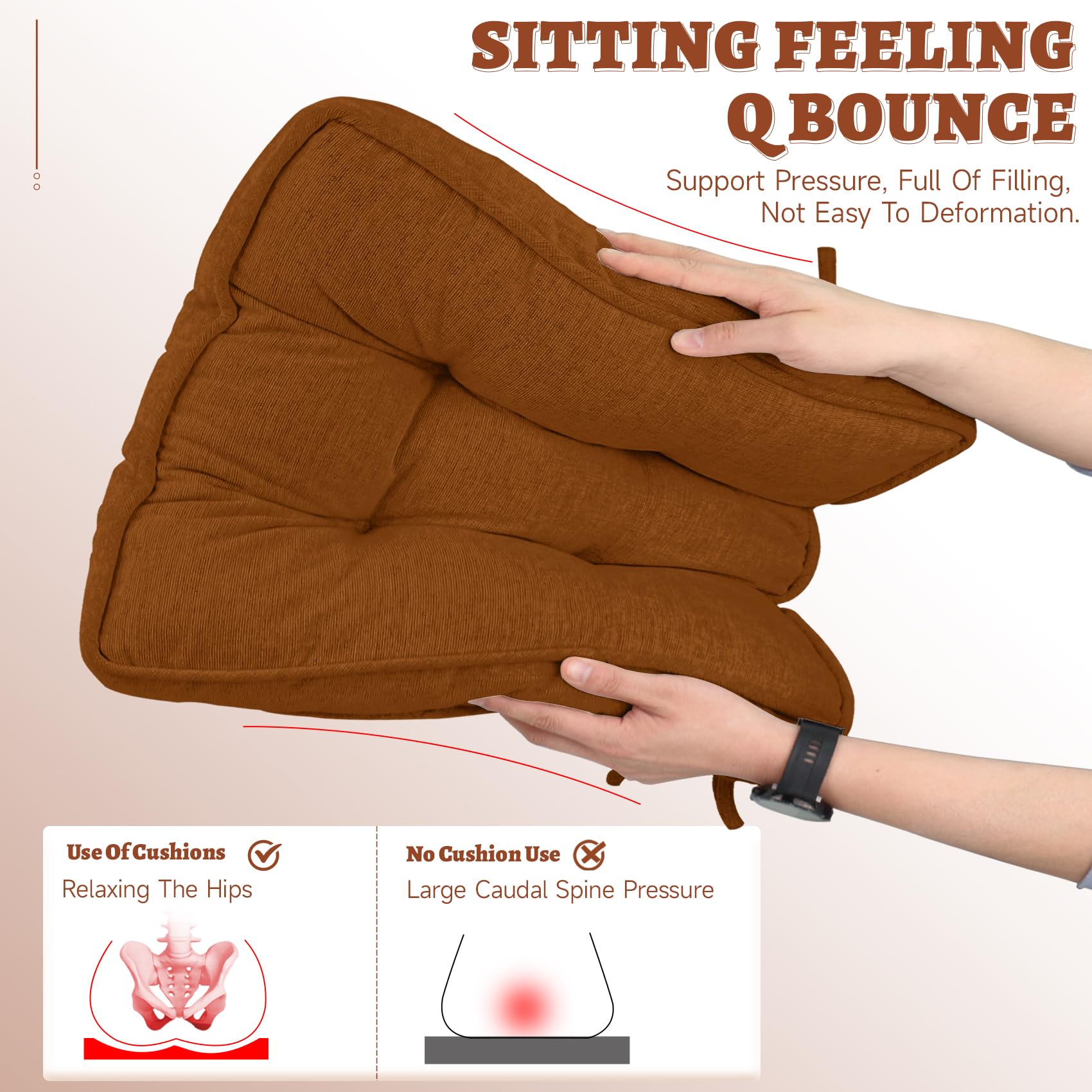 Focuprodu Chair Cushions. 18x18 Inch Thick Soft Chenille Fabric for Patio Chair Cushion. Double-sided Use with Ties for Office/Dining Room/Window (Brown)