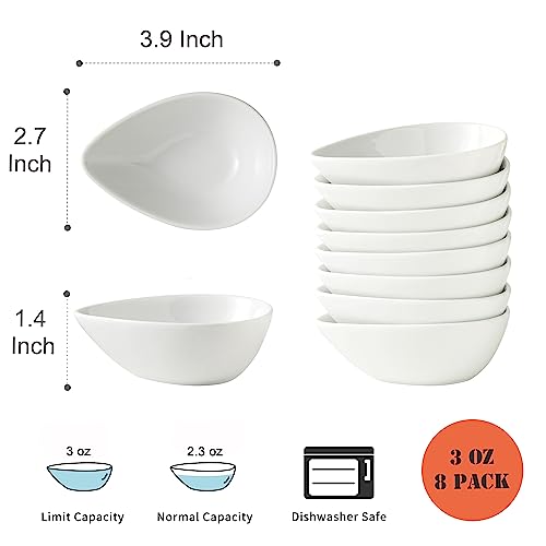 Miamolo 8 Pack Dipping Sauce Bowls, 3 Oz Ceramic Soy Sauce Dish Dip Bowls Water Drop Shape, Small Bowls for Side Dishes, Sushi, Ice Cream, Appetizer, BBQ, Party