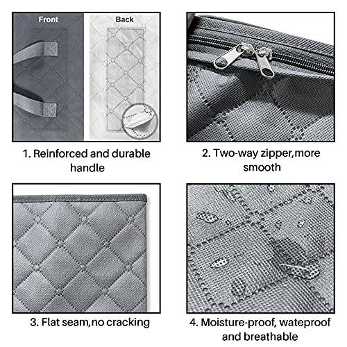3 Pieces 90L Blanket Storage Clothing Storage Bag Foldable Non-Woven Bag Reinforced Transparent Window Moisture-Proof And Waterproof Reinforced Handle Double-Stitched Zipper Gray