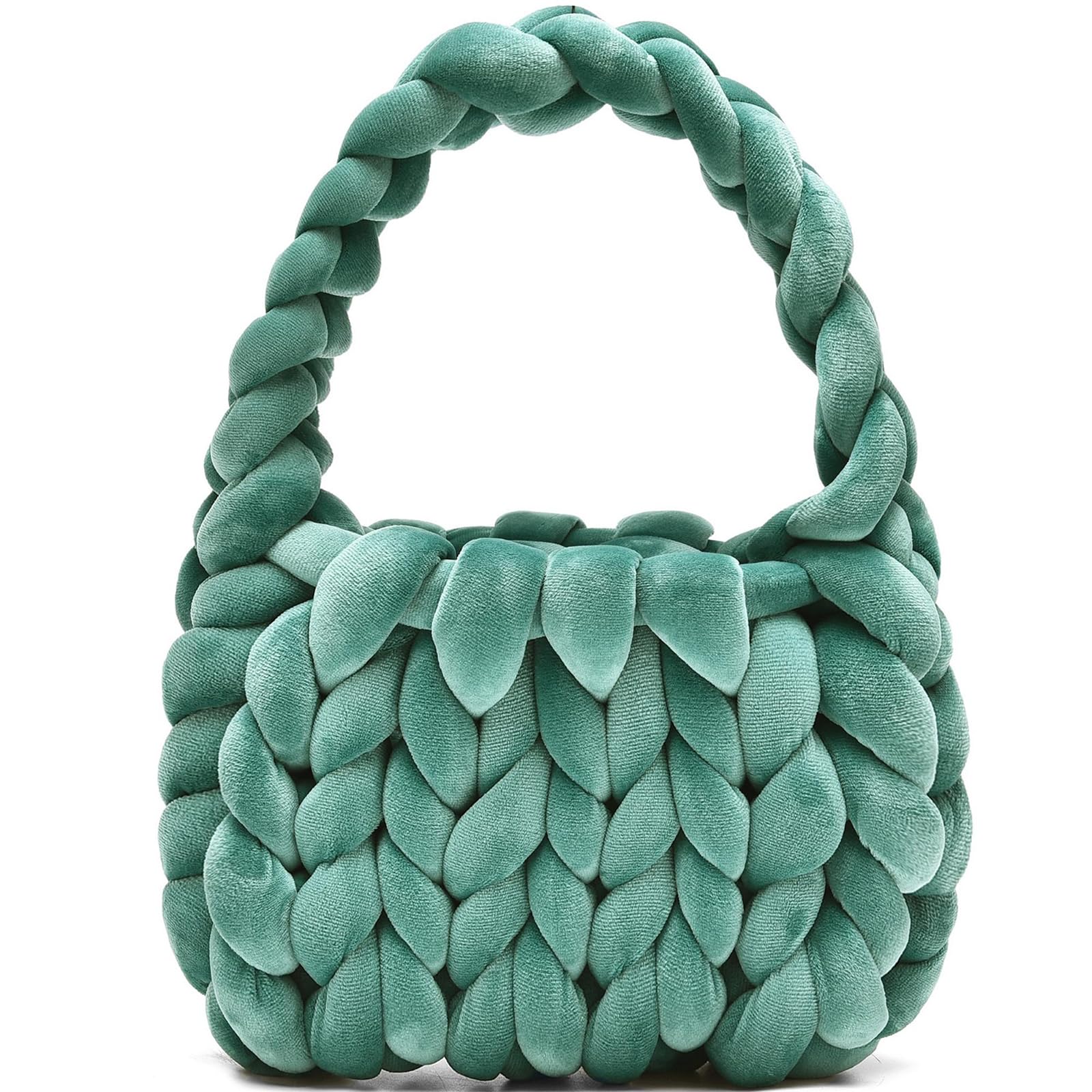 Handwoven Tote Bags for Women Chunky Yarn Knit Shoulder Bag Handmade Braided Purse(Dark Green)