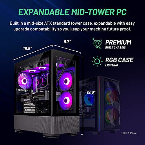 Skytech Gaming Azure Gaming PC Desktop – AMD Ryzen 7 7700X 4.5 GHz, NVIDIA RTX 4070, 1TB NVME SSD, 32GB DDR5 RAM RGB, 650W Gold PSU, 360mm AIO, 11AC Wi-Fi, Windows 11 Home 64-bit,Black