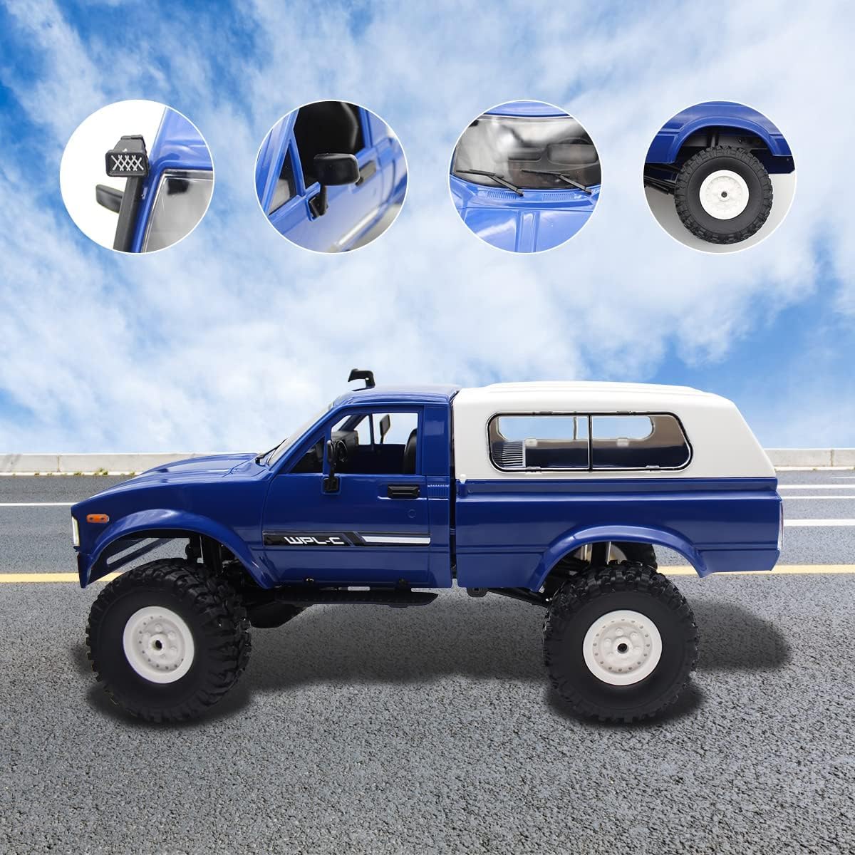 Mostop RC Crawler Truck, C24 Pickup Truck with LED Light, 4x4 Off-Road RC Rock Crawler,2.4Ghz Remote Control Car All Terrain Truck Crawler,Throttle & Steering Control,2 Batteries, Ideal Gift
