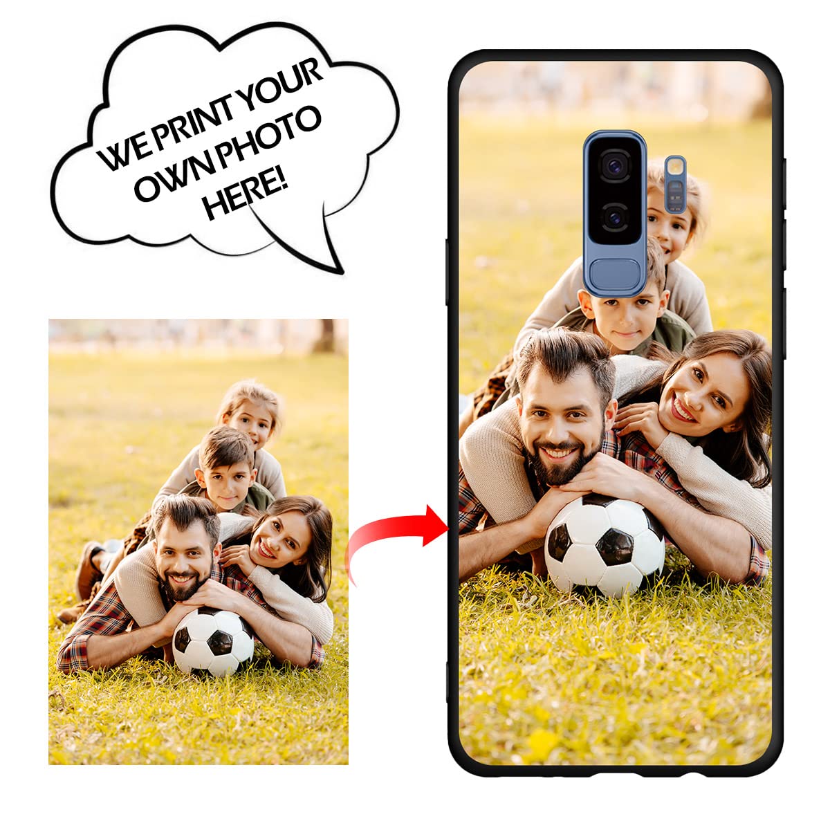 SuSuTiFy Custom Photo Phone Case for Samsung Galaxy S9 Plus Personalized Picture Text Logo Name Slim Soft Black Cover Unique Niche Gift for Couple Family Friends