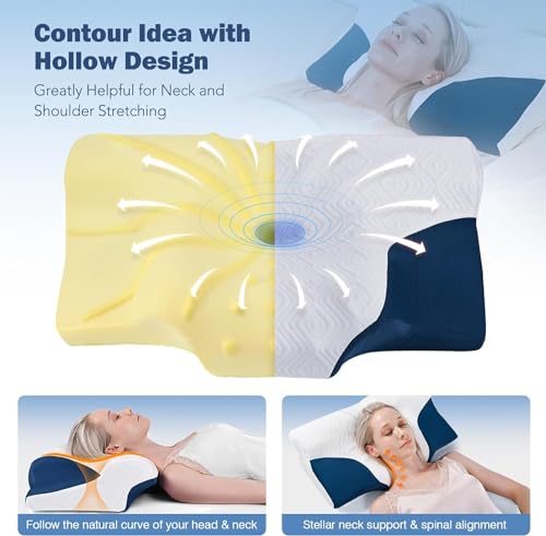 Neck Pillow Memory Foam Pillows - Cervical Neck Support Pillow for Pain Relief Contour Ergonomic Sleeping Pillow Orthopedic Bed Pillows for Side Back Stomach Sleepers, Washable Cover, Ideal Gift