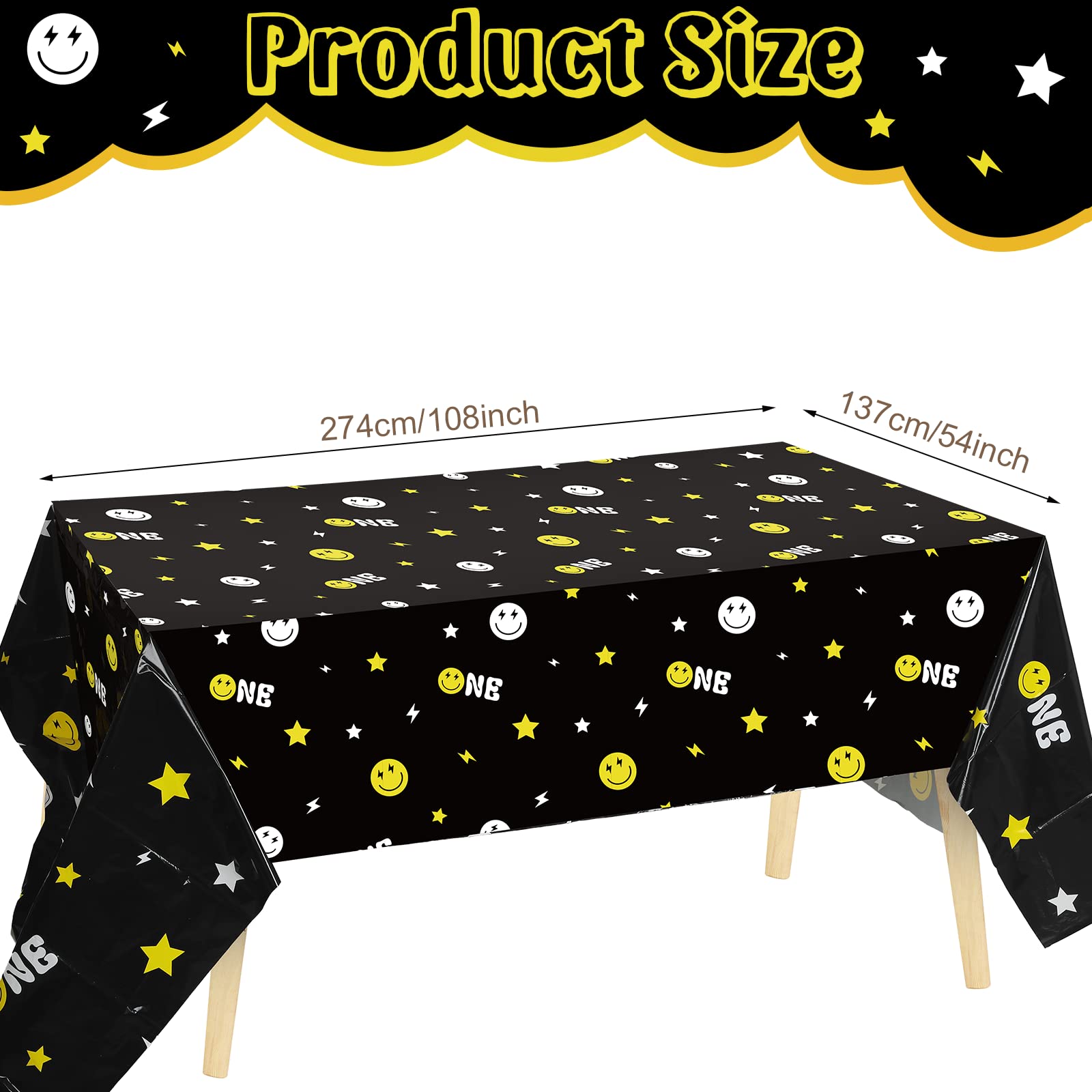 4 Pieces One Happy Dude Birthday Party Tablecloths Smile Face Tablecloth Party Decoration 54 x 108 Inch Rectangle Plastic Tablecloth Decoration Holiday Party Supplies