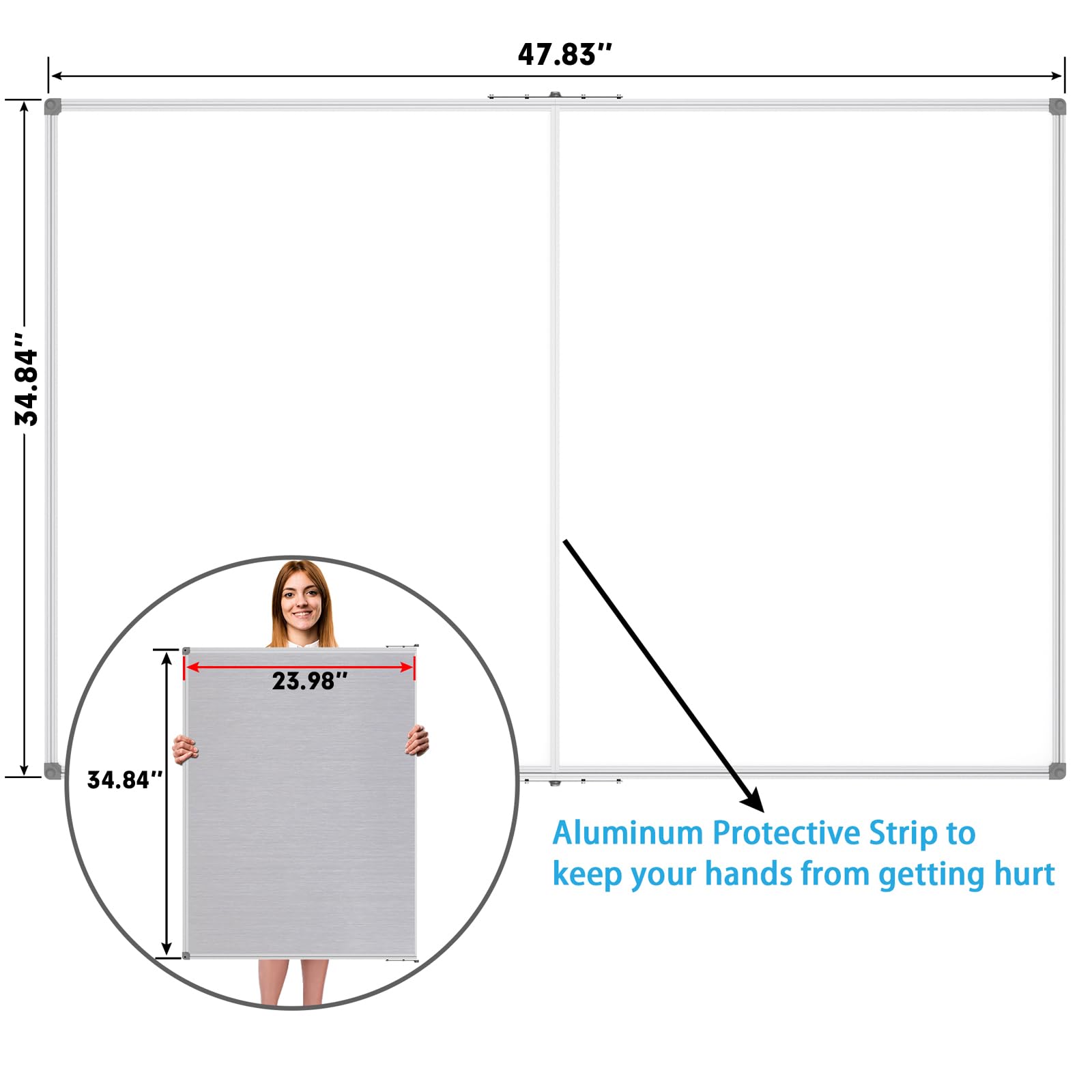 JILoffice Magnetic Foldable White Board 48 x 36 Inches, Dry Erase Whiteboard, Silver Aluminum Frame with 2 Detachable Marker Tray Wall Mounted Board for Office Home and School