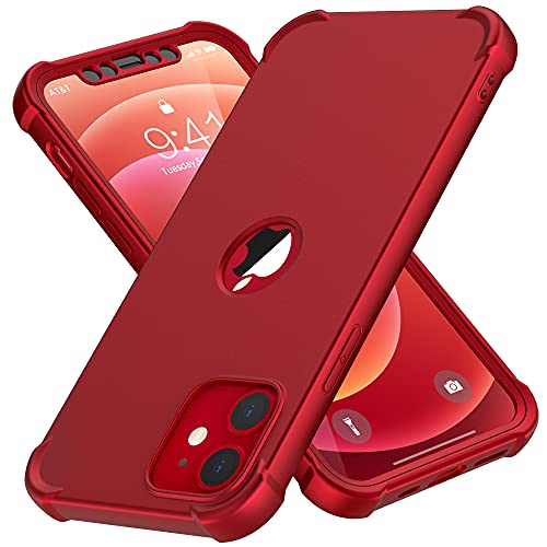 Designed for iPhone 12 Mini Case, ORETech Compatible with iPhone 12 Mini Case with [2 x Tempered Glass Screen Protector]360° Full Body Protection Hard PC TPU Slim Case for iPhone 12 Mini Case 5.4"Red