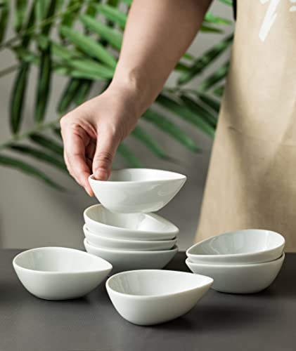 Miamolo 8 Pack Dipping Sauce Bowls, 3 Oz Ceramic Soy Sauce Dish Dip Bowls Water Drop Shape, Small Bowls for Side Dishes, Sushi, Ice Cream, Appetizer, BBQ, Party