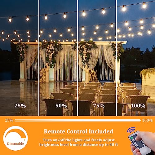 Dott Arts Solar String Lights - 100FT, 52 Bulb Globe Outdoor Solar Lights with Remotes, Dimmable for Patio, Backyard, Garden, Porch, Party