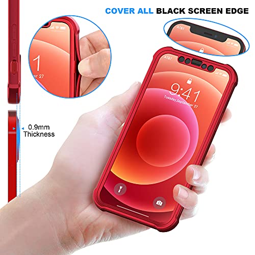 Designed for iPhone 12 Mini Case, ORETech Compatible with iPhone 12 Mini Case with [2 x Tempered Glass Screen Protector]360° Full Body Protection Hard PC TPU Slim Case for iPhone 12 Mini Case 5.4"Red