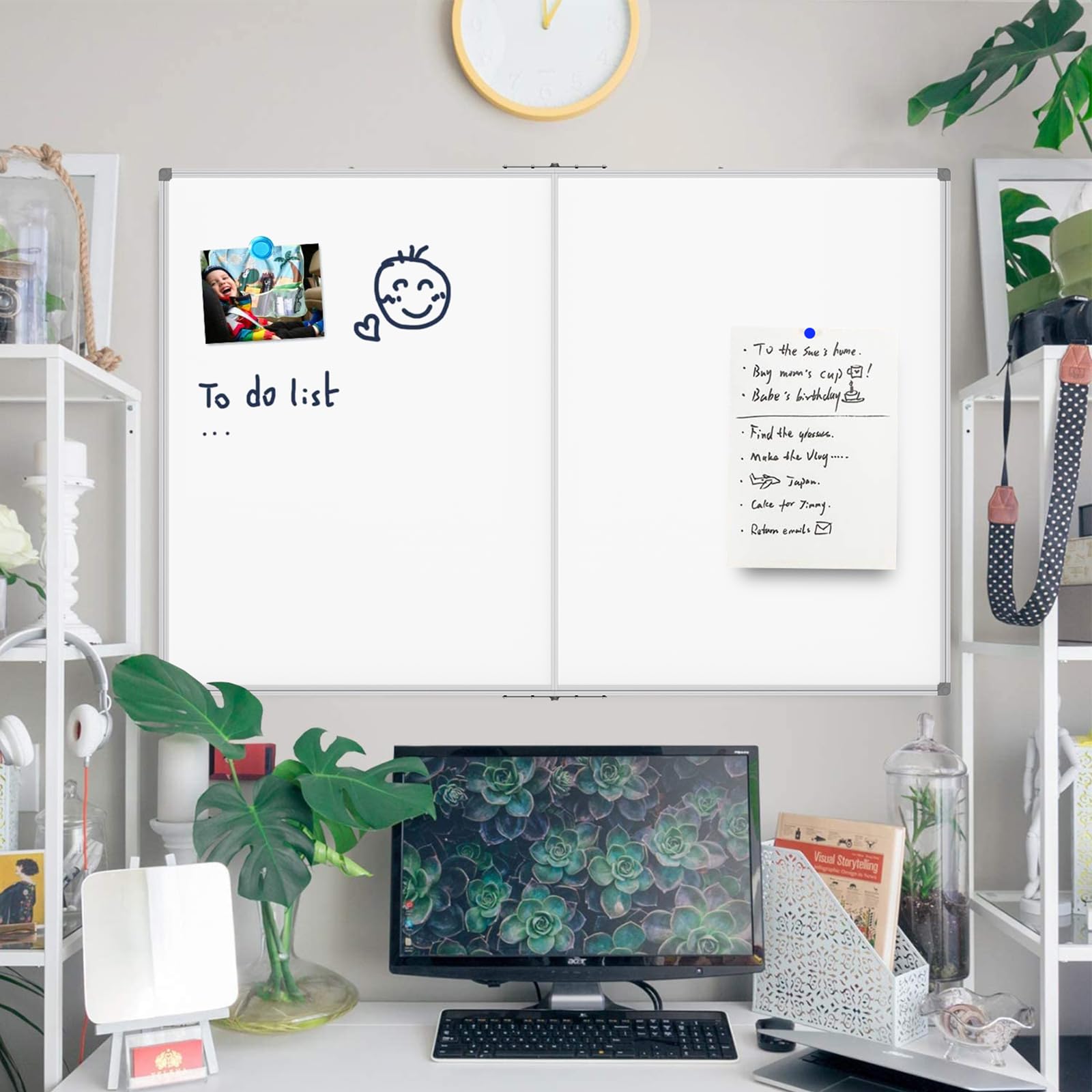 JILoffice Magnetic Foldable White Board 48 x 36 Inches, Dry Erase Whiteboard, Silver Aluminum Frame with 2 Detachable Marker Tray Wall Mounted Board for Office Home and School