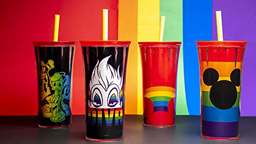 Zak Designs Disney Halloween Rainbow Collection Double-Wall Insulated Plastic Tumbler for Cold Drinks, Travel Cup with Splash-Proof Lid and Straw Made with Durable Materials (Ursula, 20 oz, Non BPA)