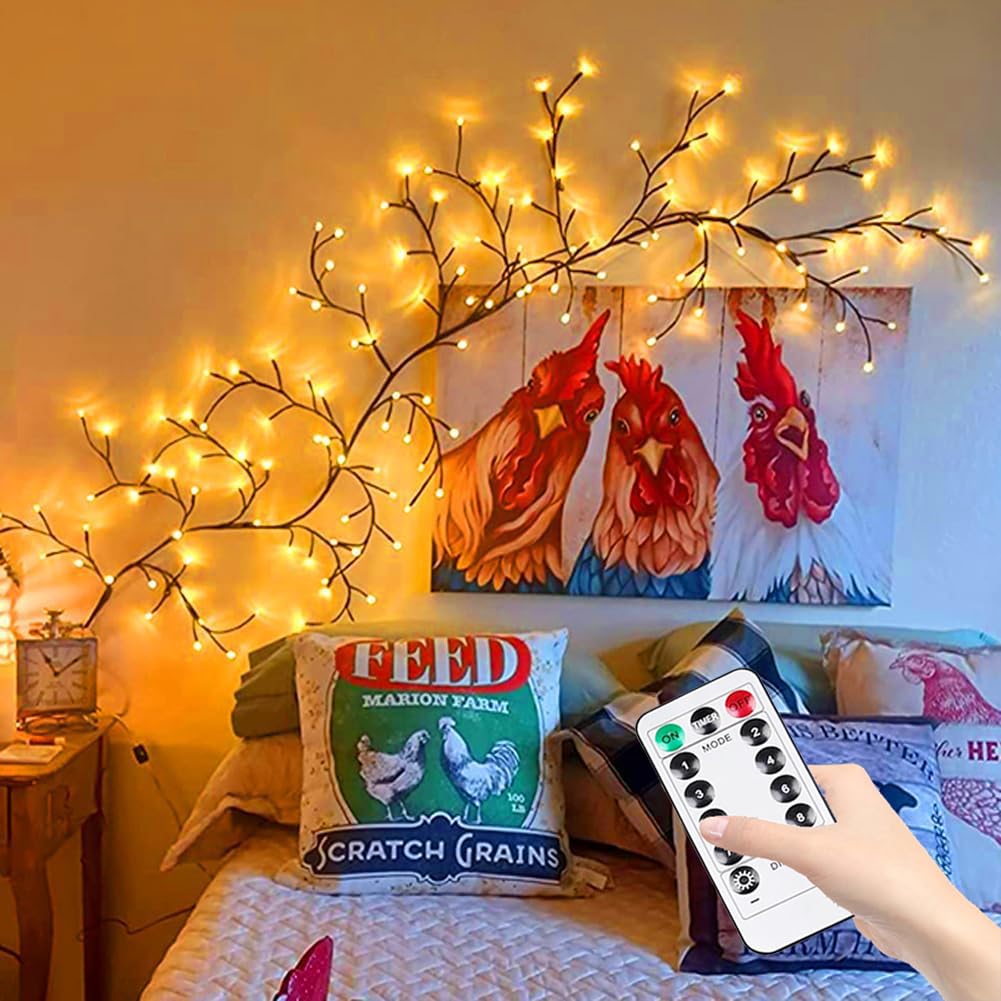 2PCS Enchanted Willow Vine Lights with Remote, 7.5FT Christmas Decorations Flexible DIY Indoor Artificial Plants Tree Branches, 144 LEDs Willow Vine Lights for Wall Bedroom Living Room Decor
